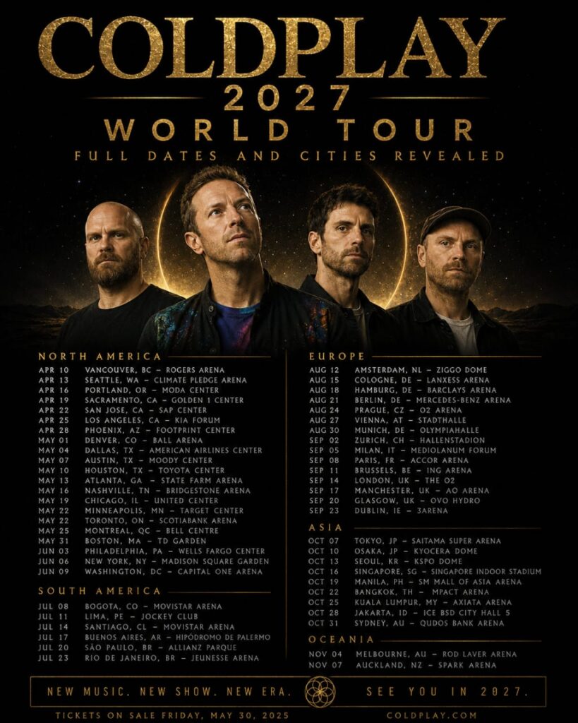 Coldplay Announce Expensive 2027 World Tour: Full Dates and Cities ...